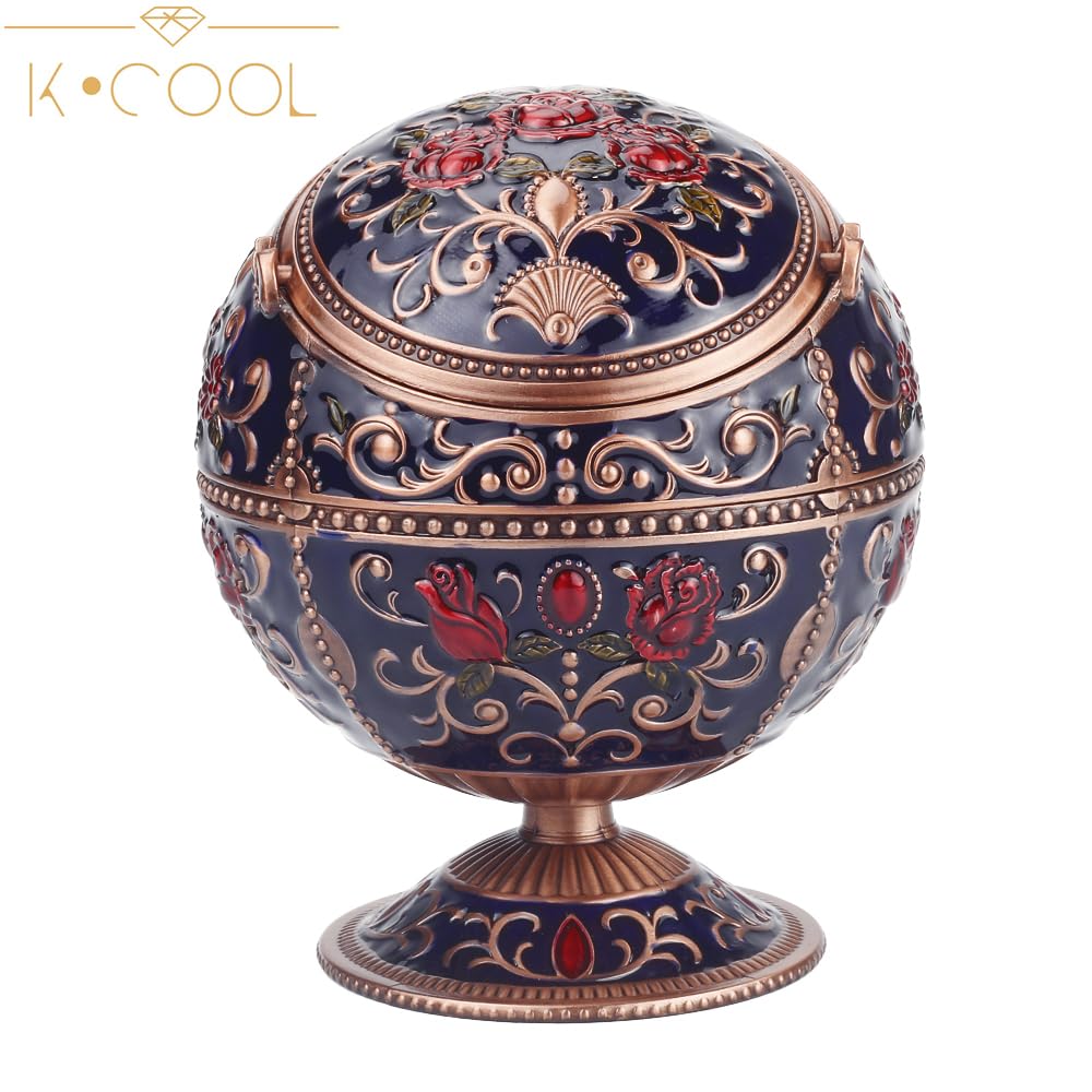 K COOL Windproof Ashtray with Lids Portable Cigarette Ashtray for Outdoor Indoor Metal Smoking Ashtray for Home Office Decoration Nice Gift Men Women(Navy blue-red rose)