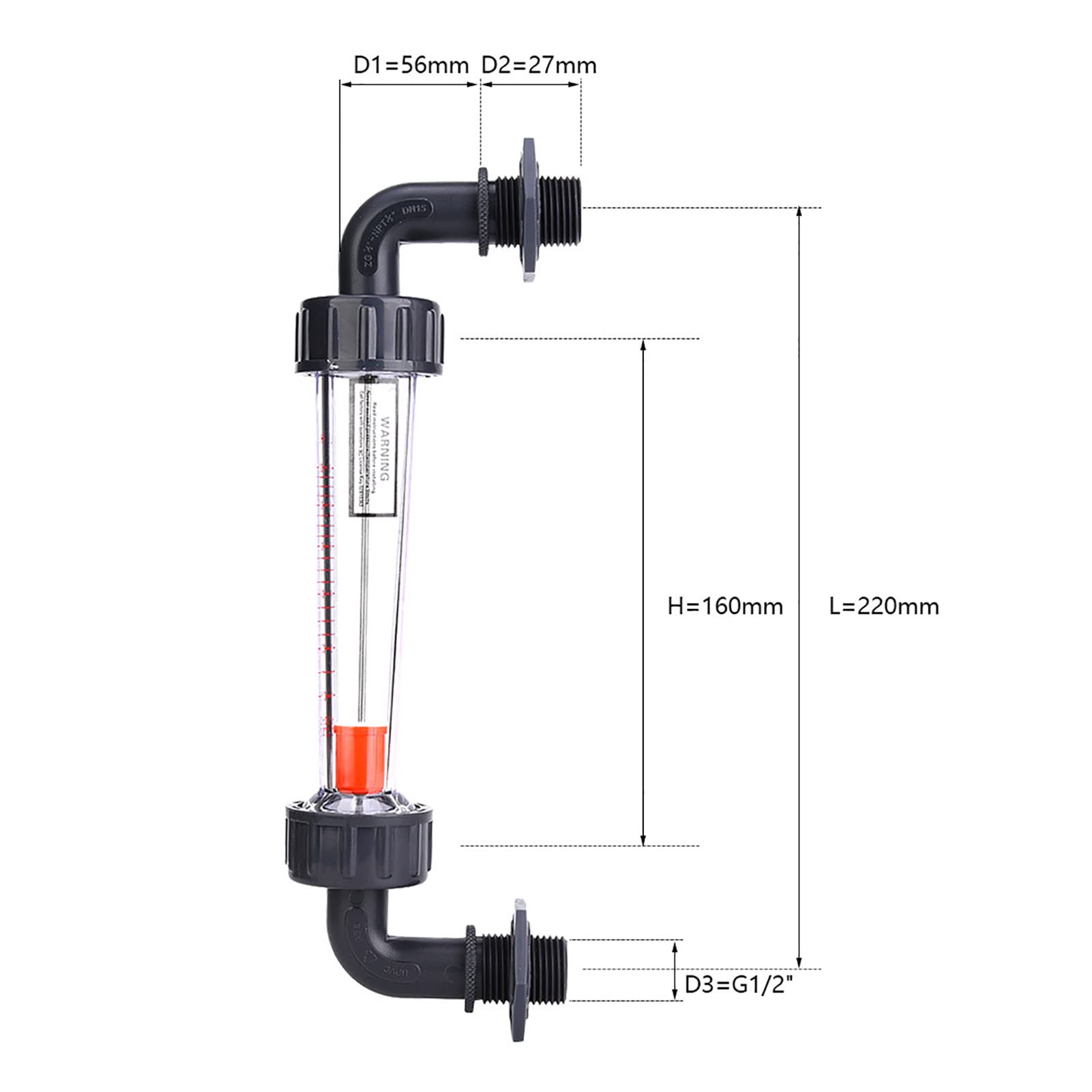 Waterflow Meter, Transparent Panel ABS Plastic High Accuracy 10-100LPH Liquid Flow Measuring Tool Easy Reading for Various Liquid Media