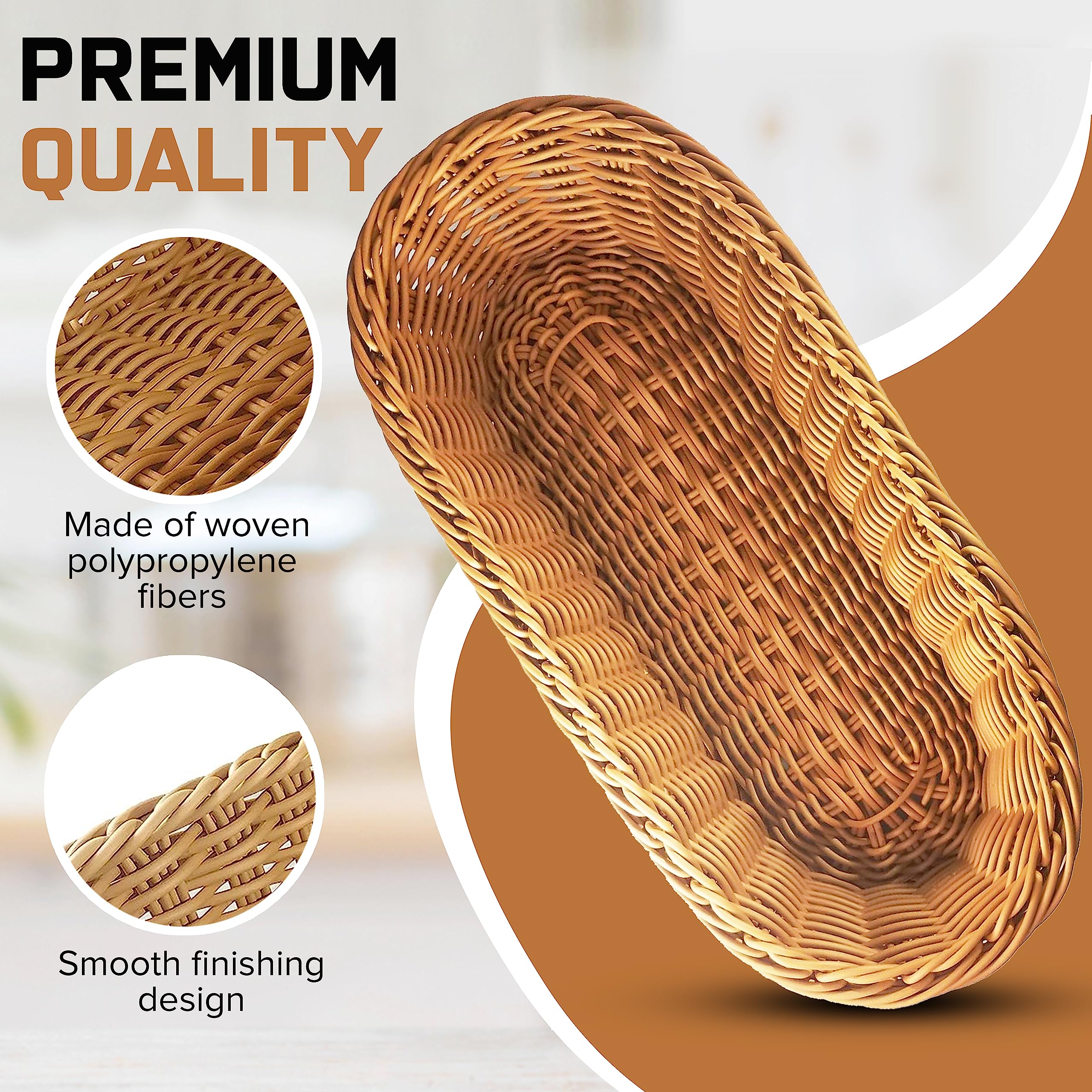 Kovot Wicker Bread Basket - 14.5" Woven Polypropylene Basket β For Food Display and Serving β Snack Organizer Basket