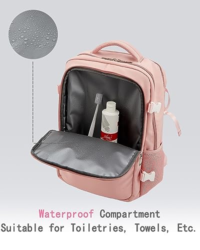 LUCKGLOW Travel Backpack for Women, Pink, Carry on Backpack, Laptop Backpack 15.6 Inch, Travel Essentials, Casual Daypack Backpack