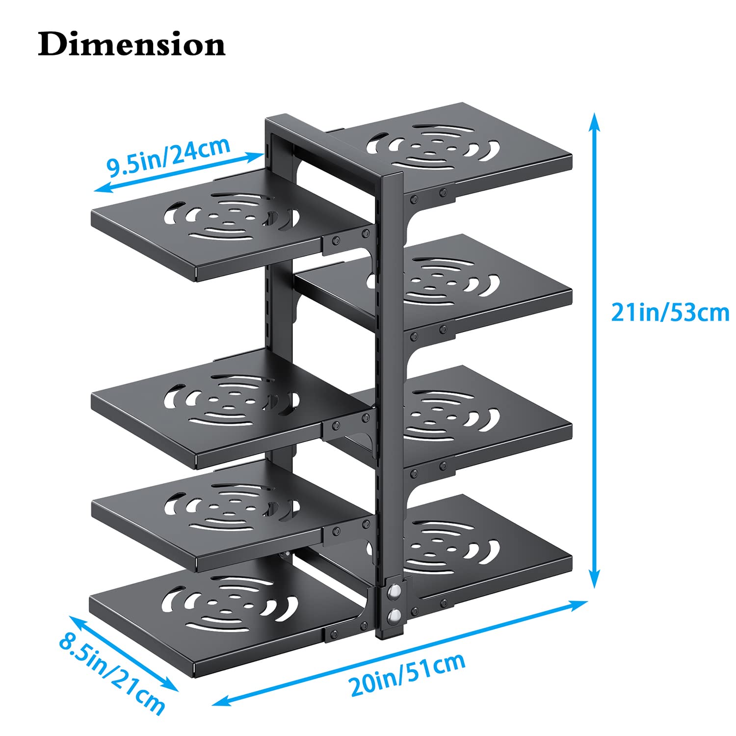 Kswoicykley Pots and Pans Organizer for Cabinet Storage, Adjustable 8-Tier Heavy-Duty Pot Rack for Kitchen Organization, Pot Lid and Pan Holder, Space-Saving Kitchen Cabinet Organizer Rack (8 tiers)