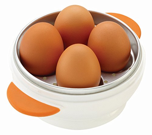 MSC International 4 Boiler Joie Big Boiley Microwave Egg Cooker, A, White with Orange Handles