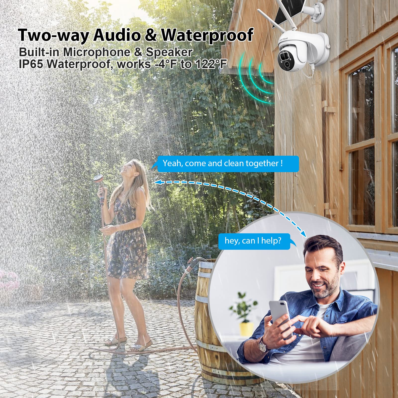 SV3C Wireless Solar Camera Outdoor, 2K PTZ WiFi Security Cameras, Pan Tilt Battery Exterior Cámara with Spotlight, PIR Motion Detect, Color Night Vision, 2-Way Audio, Alexa, Cloud & SD Card Storage