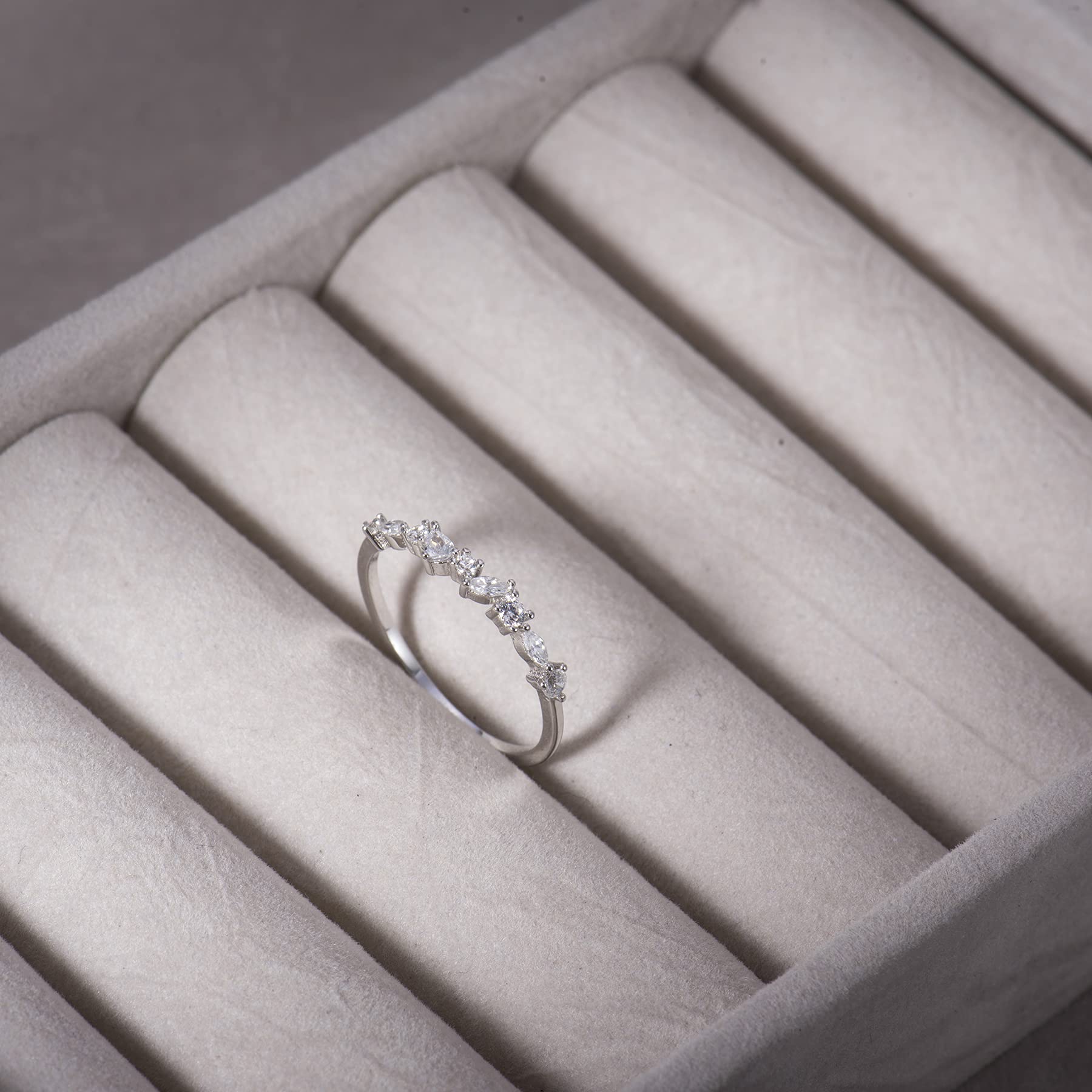 Marquise Round Wedding Band Vintage Stacking Eternity Ring | Sterling Silver Marquise Cut Wedding Band | Engagement Half Eternity Ring | CZ Promise Ring Size 7