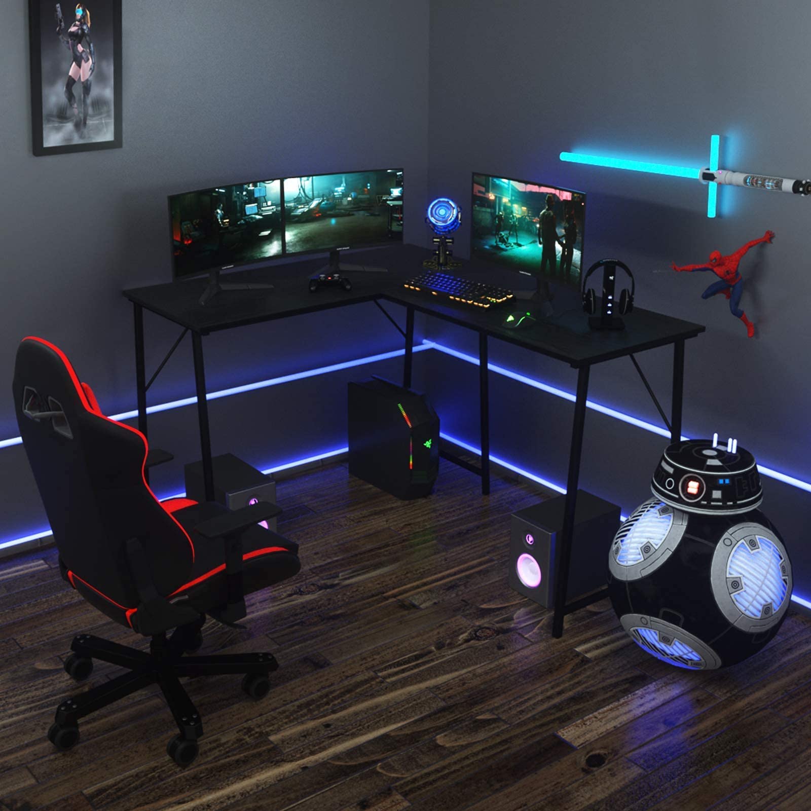 L Shaped Desk Gaming Computer Desk 50.4'' Home Office Corner Desk ps5 Kids Writing Desk for Small Space Modern Students Study PC Laptop Table Large Wood Workstation Space-Saving for Bedroom, Black