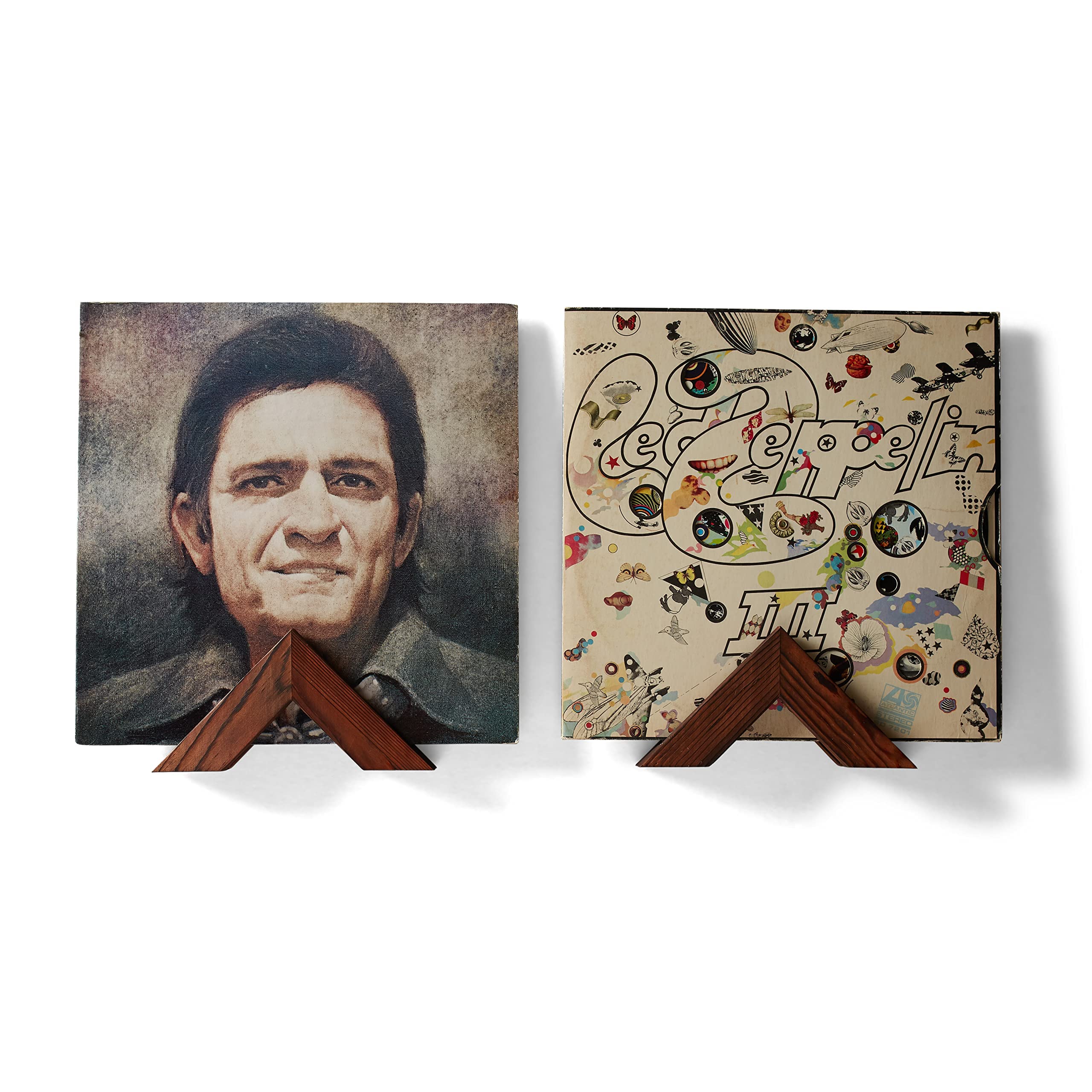 MODERN VINYL Wooden Triangle Wall Mount Set of 2 - Vinyl Record Holder Display - LP Record Vinyl Display - Pine Wood (Brown)