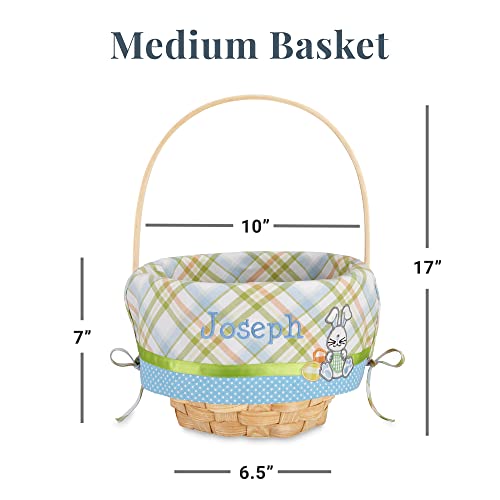 Let's Make Memories Personalized Easter Basket - Create Your Own - Wicker Basket - Embroidered Liner - Medium - Pink Bunny Applique