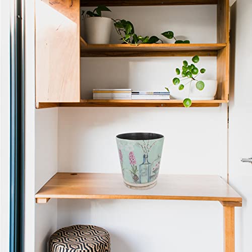 Zerodeko Small Trash Can, 10L/2.64 Gallon PU Leather Wastebasket Retro Decorative Waste Bin with Flower Patterned, Garbage Container for Bathroom, Bedroom, Kitchen, Home, Office