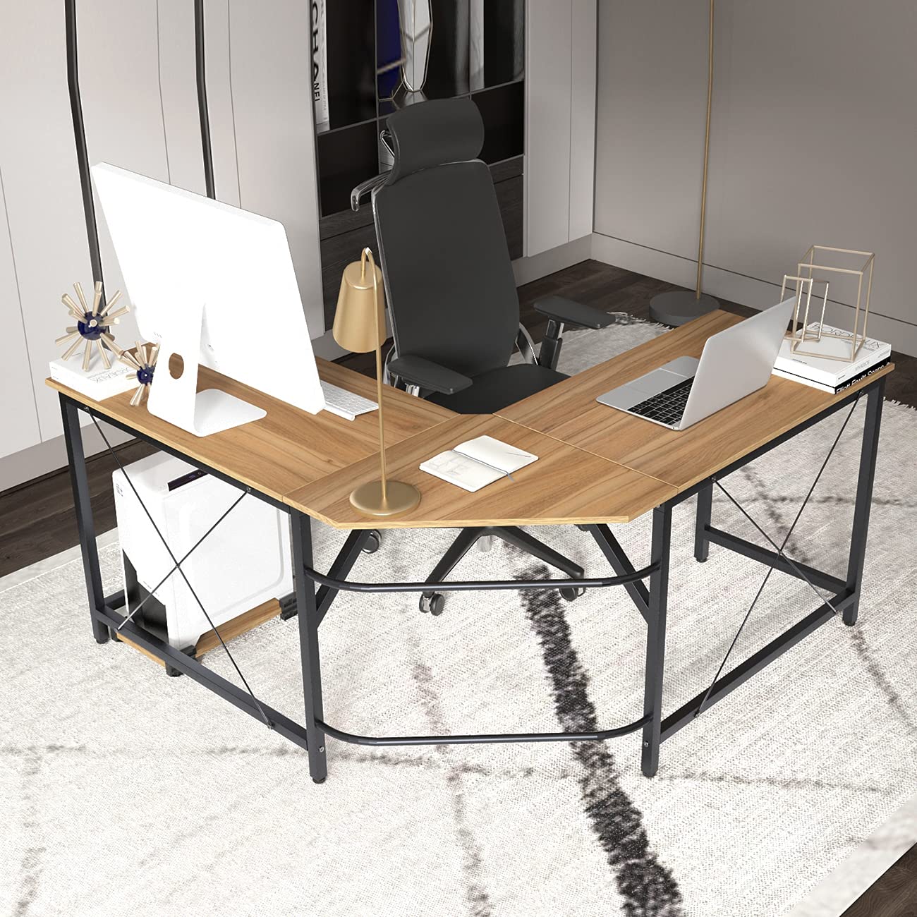 L Shaped Desk, Large L Shaped Computer Desk Office Desk, 59+59 inch L Shaped Gaming Desk with CPU Stand, Sturdy Corner Gaming Desk Writing Desk L Shaped Workstation Desks for Home Office Corner