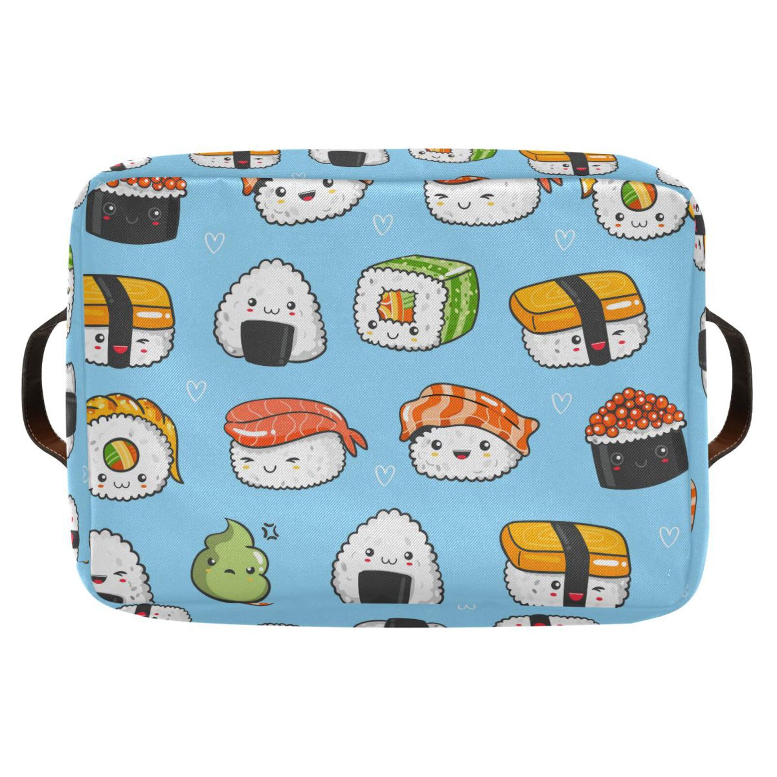 YEGAME Storage Basket Sushi Rectangular Collapsible Canvas Shelves Storage Bins with Leather Handles for Shelves Home Closet Bedroom Living Room, 1Pack