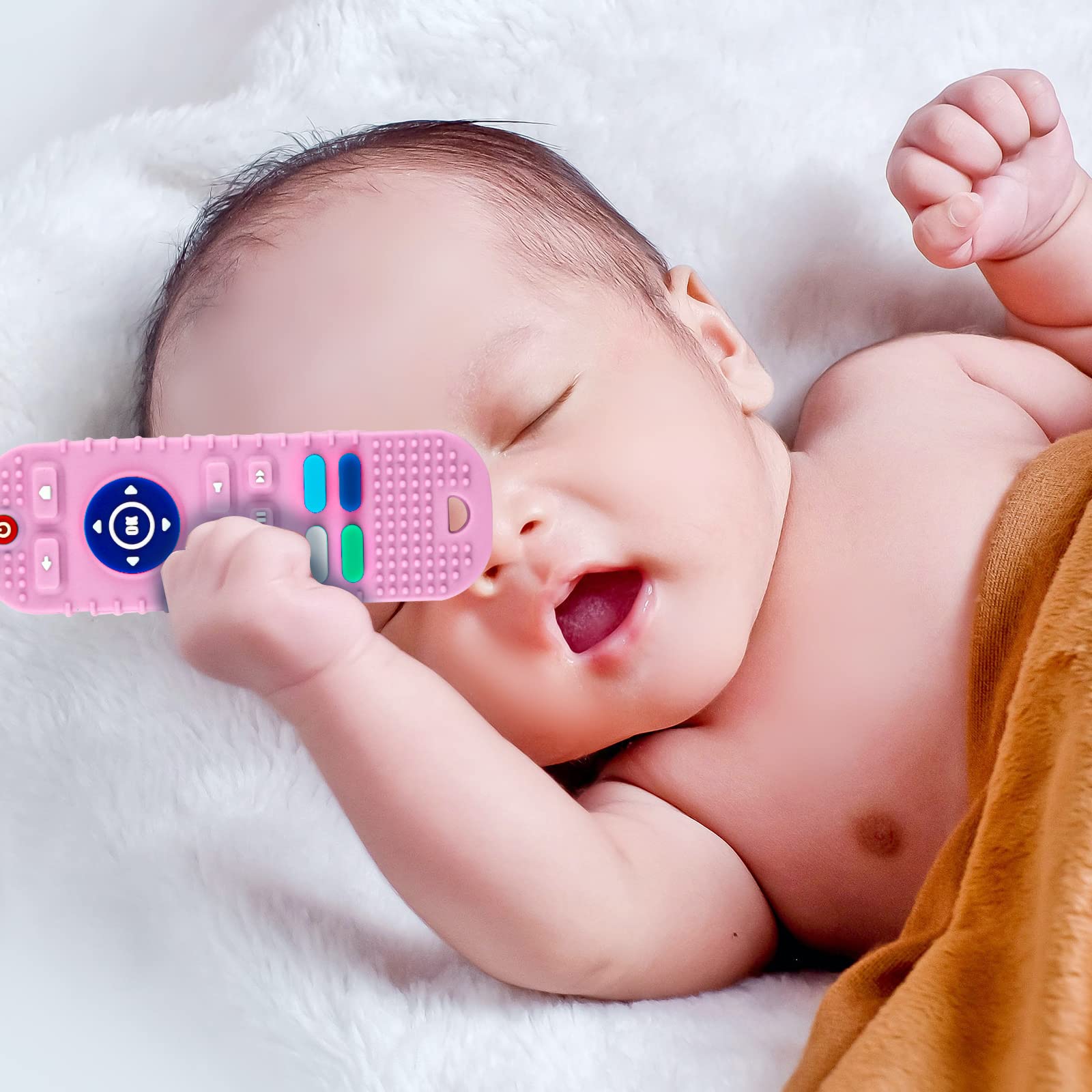 Silicone Baby Teething Toy Remote Control Shaped Baby Teether with a Cute Pacifier Clip Chain Soft Baby Chew Toys Early Sensory Education Molar Toy for Babies 3-18 Months (Pink)
