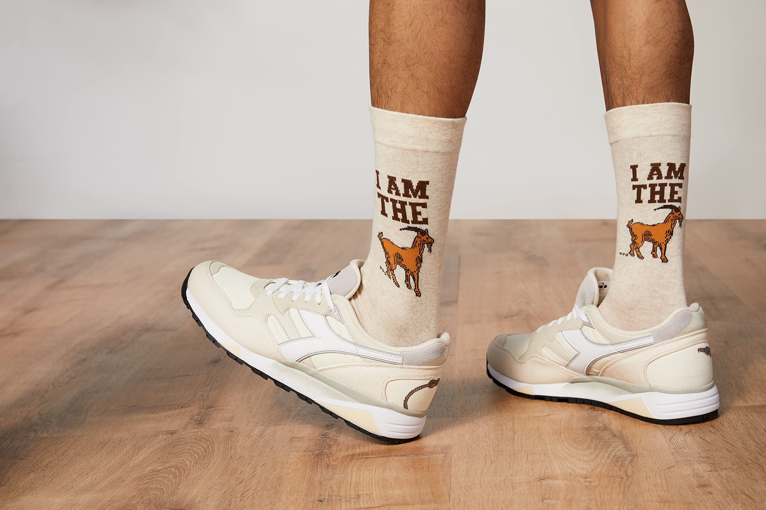 K. Bell Mens Fun Conversation Starter Crew - 1 Pairs Cool & Funny Pop Culture Gifts Socks, I Am The Goat (Oatmeal Heather), 6.5-12 US