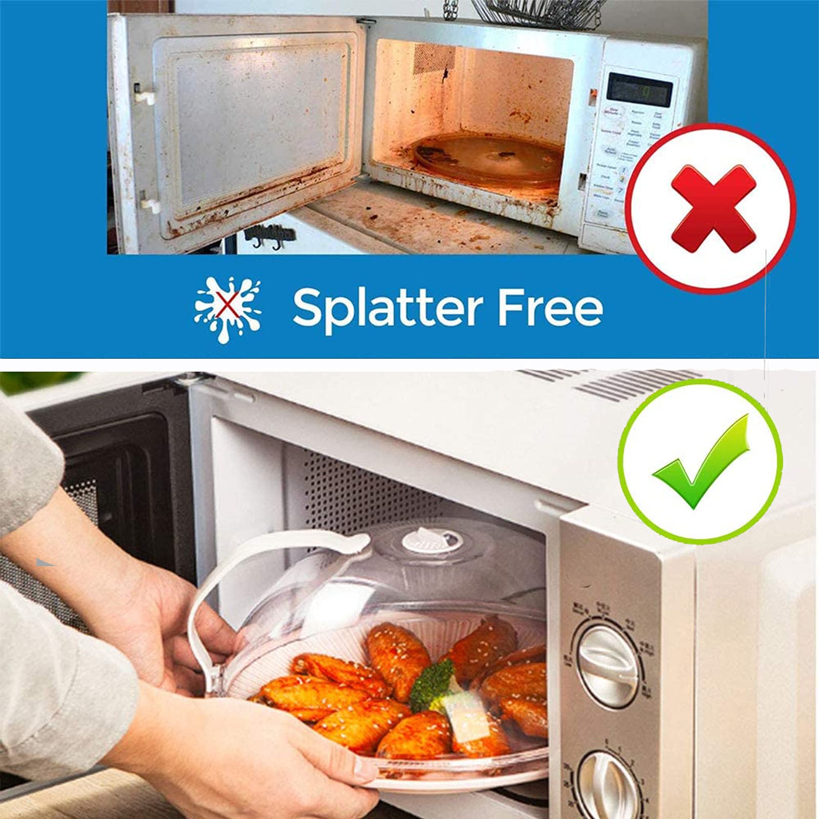 Set of 2 Microwave Splatter Cover, Deep Microwave Cover for Food, Large Microwave Plate Cover with Handle Steam Vents Keeps Microwave Oven Clean BPA Free Transparent Cover