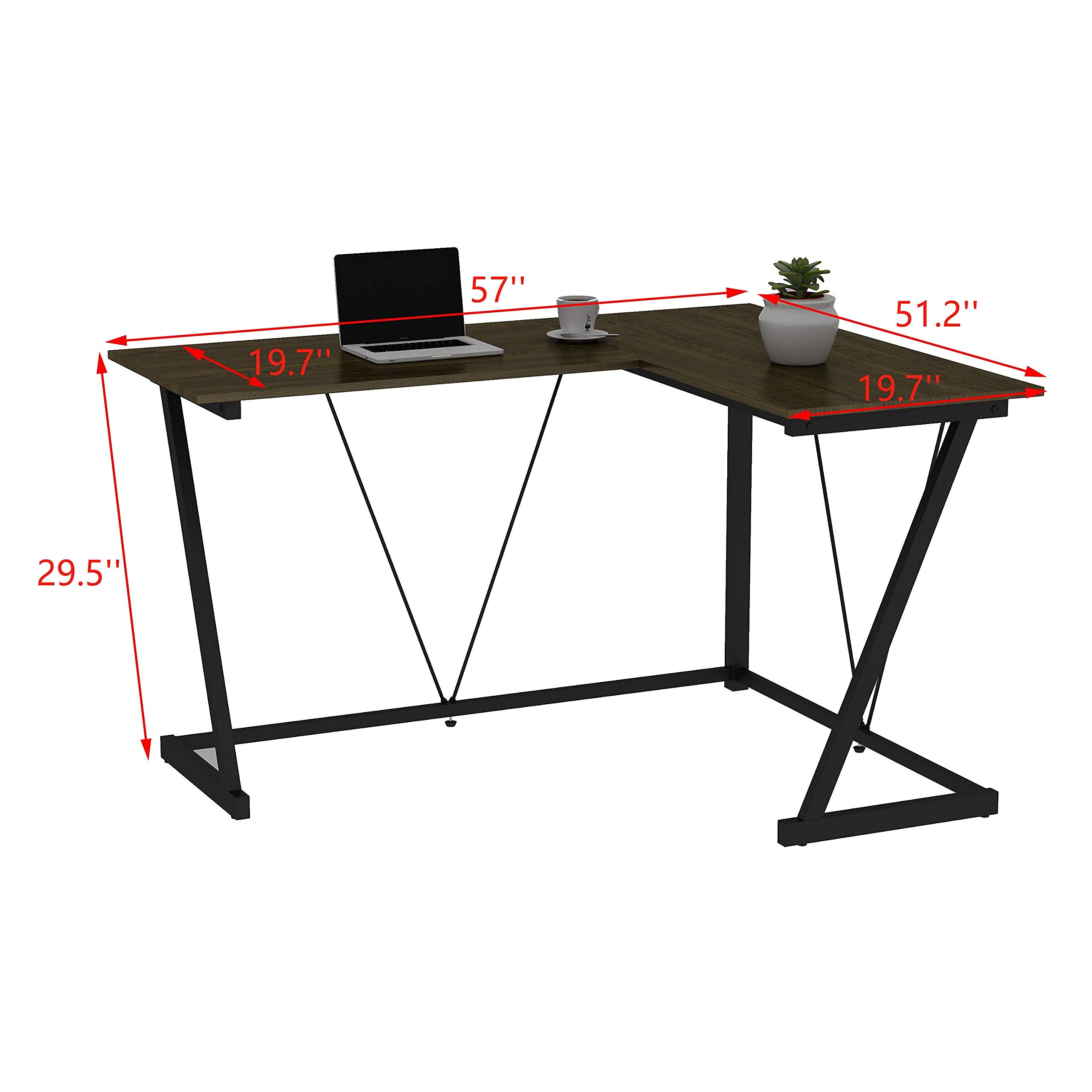 L-Shaped Computer Desk,PC Laptop Table Corner Home Office Desk Study Writing Modern Table Easy to Assemble(Dark Brown)