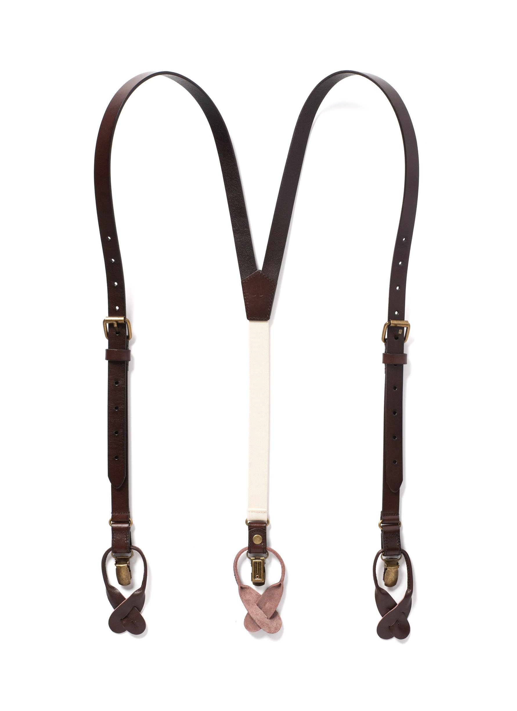 JJ Suspenders Genuine Leather Suspenders For Men with Elastic Strap & Dual Clips (Tan)