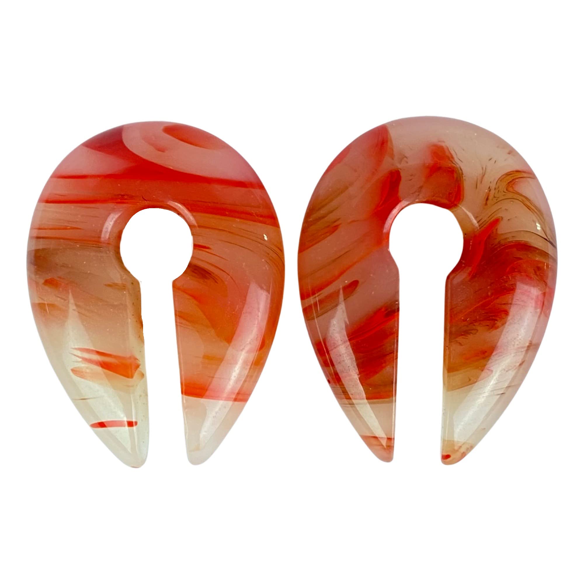 Pair of Red Line Agate Stone Keyhole Ear Weights (STN-705) for Lobes 00g and Up