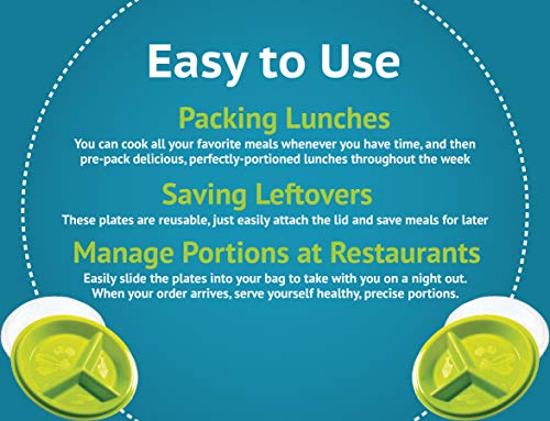 Precise Portions Portion Control Plate - Pack of four (4) 9 INCH 3-Section BPA-Free Nutrition Guidance Plates - with 4 Snap-Tight Vented Lids- for Weight Loss Store