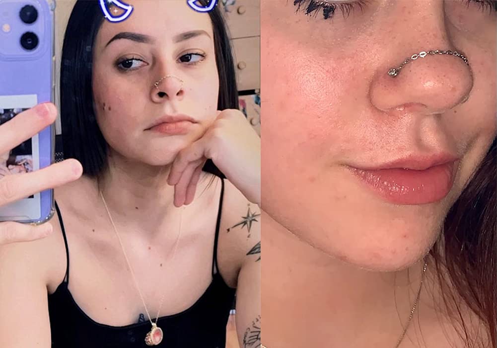 MODRSA Nose Chain Piercing Across Nose Double Nose Stud Chain Across Nose Studs with Chain Surgical Steel Nose Ring Stud 20g Nose Stud Diamond Nose Stud L Shaped Nose Piercing Stud Nostril Jewelry