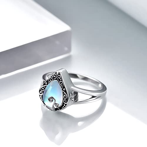 POPLYKE Urn Ring for Ashes Sterling Silver Moonstone Filigree Cremation jewelry Rings For Ashes Of Loved Ones Memorial Keepsake(6 Size)