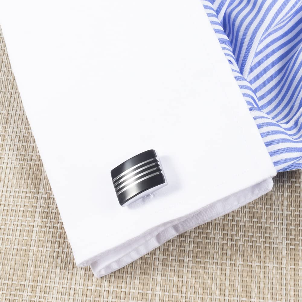 Men's tie Clip Cufflinks Black Striped Epoxy Enamel Cuff Button Men's French Long Sleeve Shirt Cufflinks