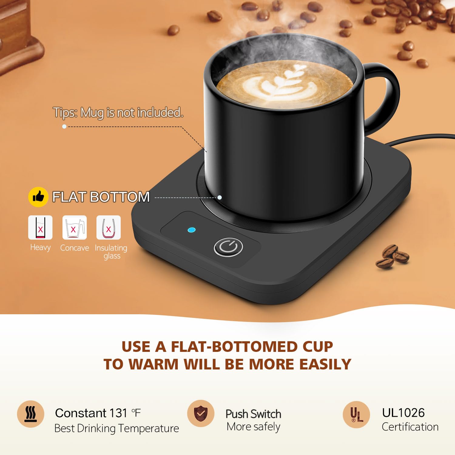 Lesipee Mug Warmer, Smart Candle Warmer, Electric Coffee Warmer with Aluminum Metal Panel for Office, Desk Accessories, Cup Warmer Electric Beverage Warmer for Cocoa, Tea, Milk, Gifts for Dad