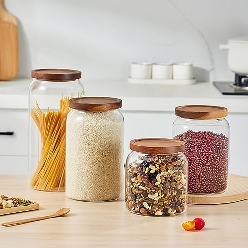 Sweejar Large Glass Candy Jars with Wooden Lids, 1 Gallon Glass Jar with Lid, Sugar/Flour Storage Containers, Big Glass Canisters with Airtight Lid, 1 Pack, Hand Lid