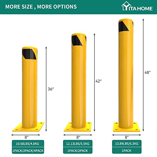 YITAHOME Safety Bollard Post, 48" x 4.5" Steel Bollards for Warehouse, Yellow, 1 Pack