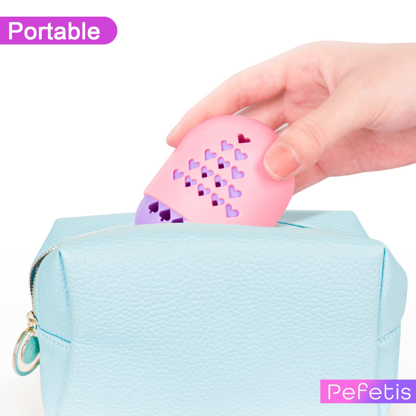 Pefetis Makeup Sponge Holder, Silicone Beauty Blender Case Travel Washable and Ventilated Makeup Egg Holder for Gift (Purple & Pink)
