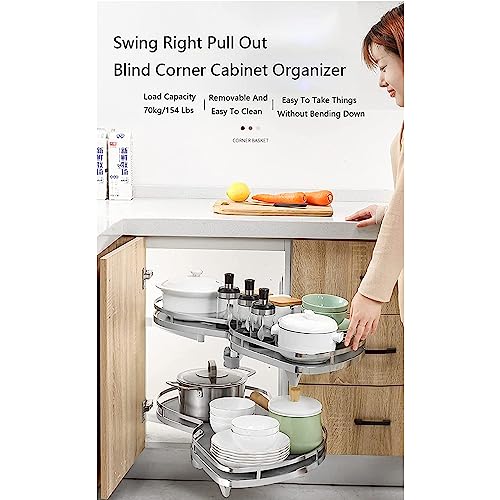 YEKIM Right Turn Blind Corner Pull Out Cabinet, 2 Tier Soft Close Swing Tray, Corner Swivel Cabinet Organizer, for 860Mm Cabinets,Right