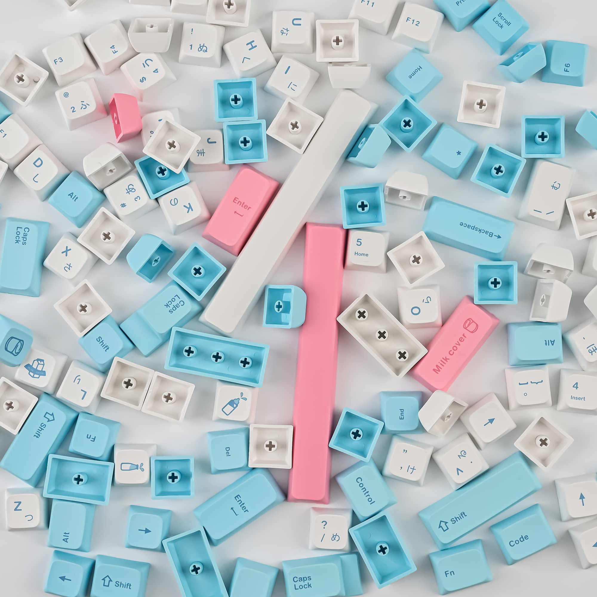 pbt keycaps, 136 keys xda profile dye-sublimation keycap set for cherry mx switches mechanical gaming keyboard (milk cover)