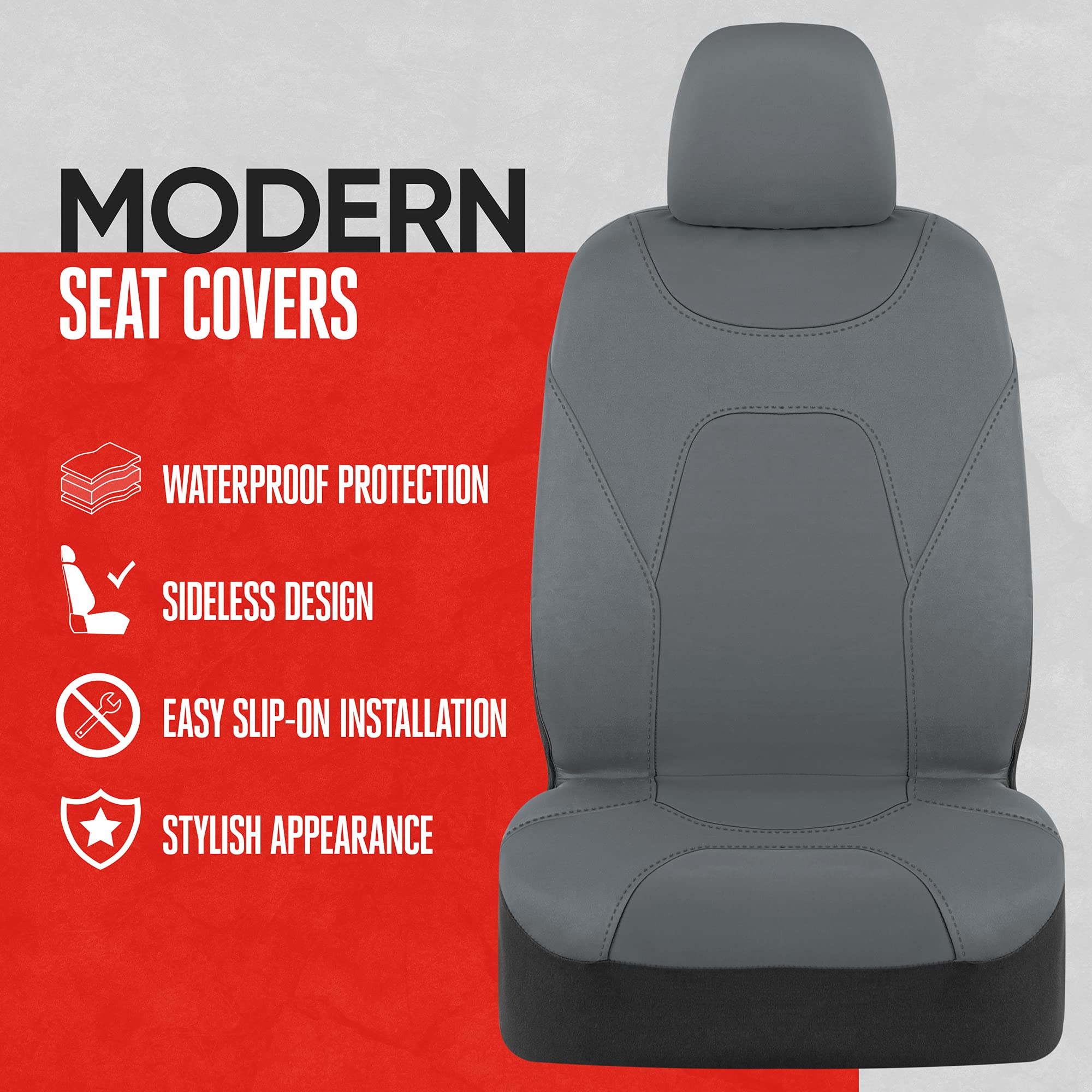 Motor Trend AquaShield Car Seat Covers for Front Seats, Solid Gray β Two-Tone Waterproof Seat Covers for Cars, Neoprene Front Seat Cover Set, Interior Covers for Auto Truck Van SUV