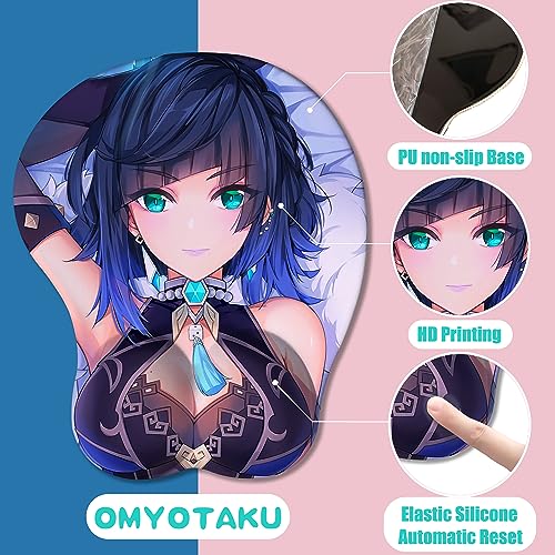 Yelan 3D Anime Mousepads, Genshin Impact Silicone Gel Wrist Ergonomics Gaming Mice Mat, Comic Wrist Rest Support Oppai Mouse Pad (YeLan a)