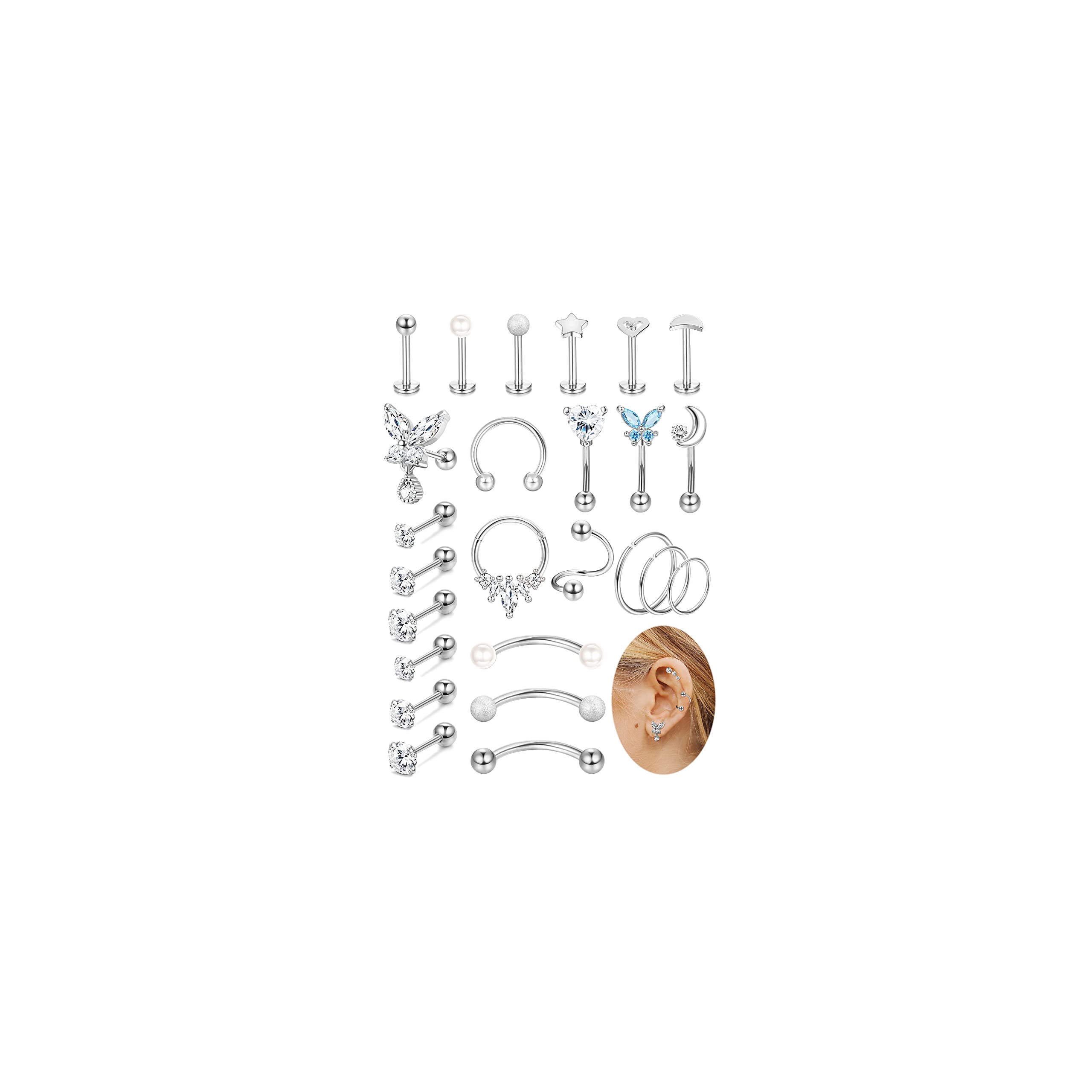 Magitaco 16G Cartilage Earrings Stud Hoop for Women Surgical Steel Forwards Helix Earring Eyebrow Rings Hoop Rook Daith Conch Earrings Nose Septum Rings Tragus Piercing Jewelry