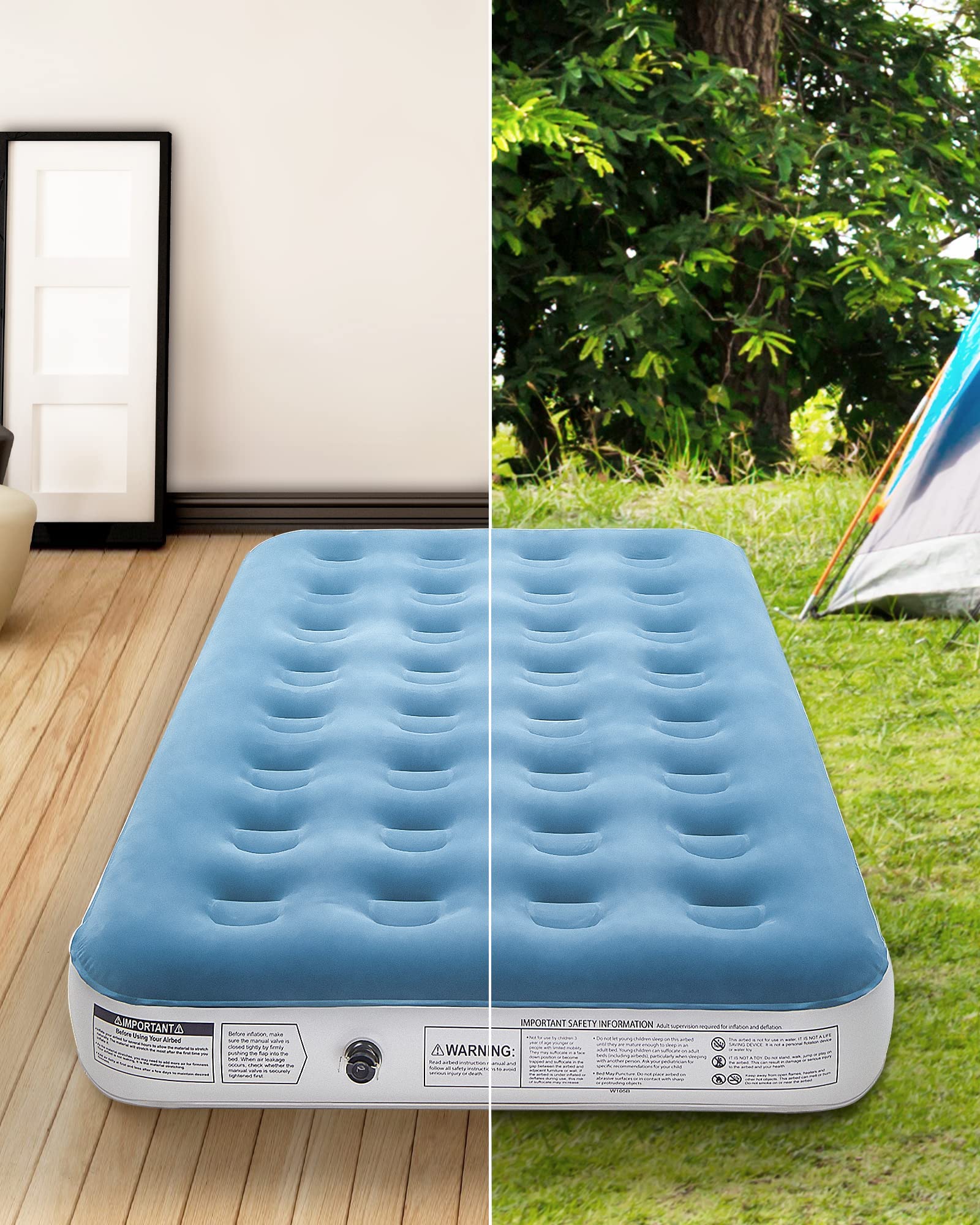 InnoTruth Queen Camping Air Mattress Bed, Rechargeable Handheld Electric Pump, Raised Elevated Blow Up Mattresses, Portable and Foldable Bed for Home Travel, 60" Wdith