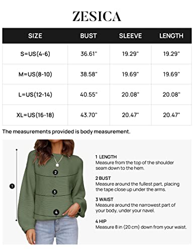 ZESICA Women's 2023 Crew Neck Long Lantern Sleeve Casual Loose Ribbed Knit Solid Soft Pullover Sweater Tops,ArmyGreen,Medium