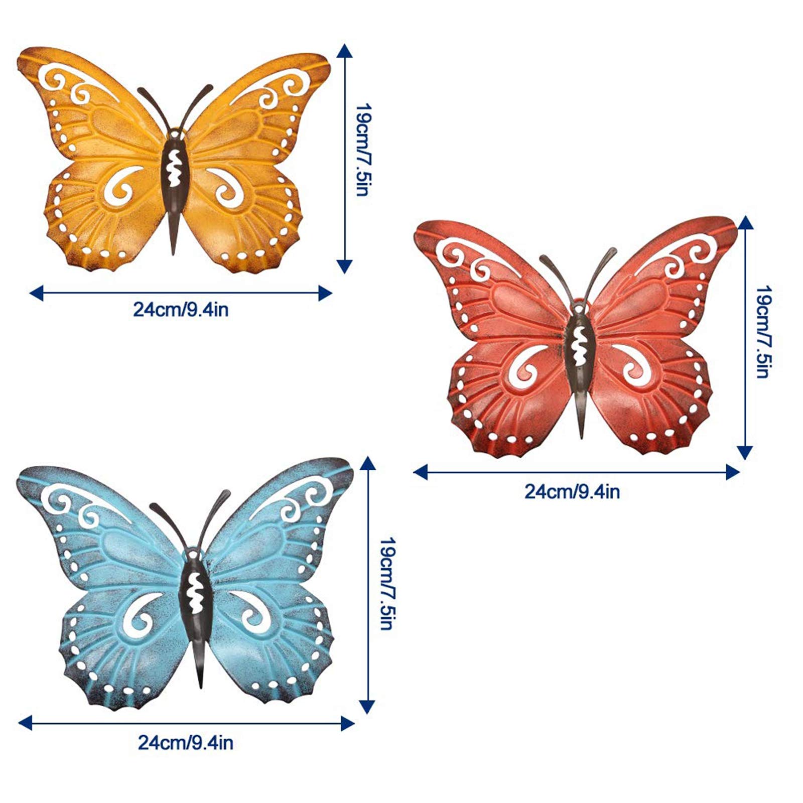 Juegoal Metal Butterfly Wall Art, Inspirational Wall Decor Sculpture Hanging for Indoor and Outdoor, 3 Pack