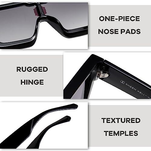 SHEEN KELLY Retro Square Sunglasses for Men Women Fashion Thick Flat Top Black Shades Diamond Eyewear
