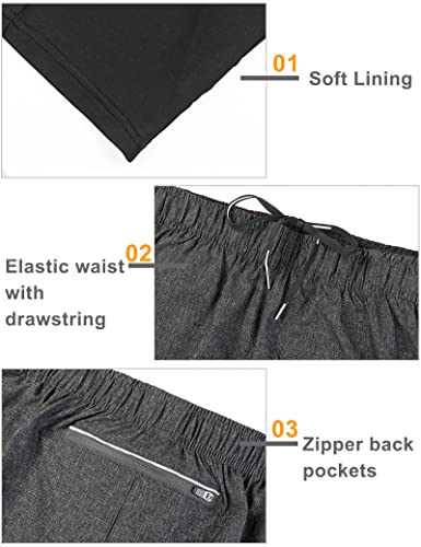 Men’s 2 in 1 Running Shorts Quick Dry Breathable Workout Athletic Shorts for Exercise Yoga Gym with Zip Pockets (XL, Black)