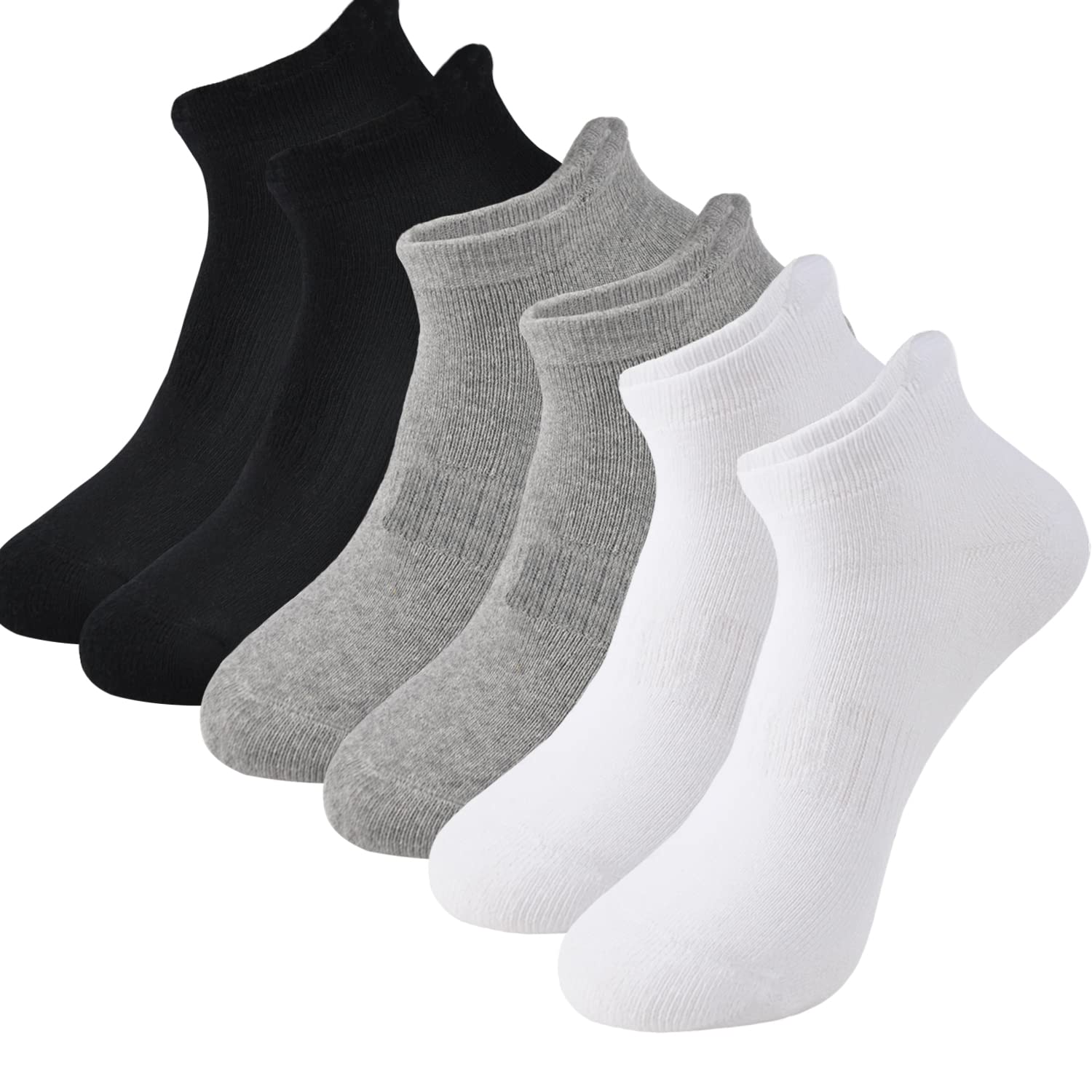 Marchare Boys White Crew Socks Kids Athletic Socks With Cushioned Thick Cotton Socks Black/White/Grey 6 Pack 5-7 Years