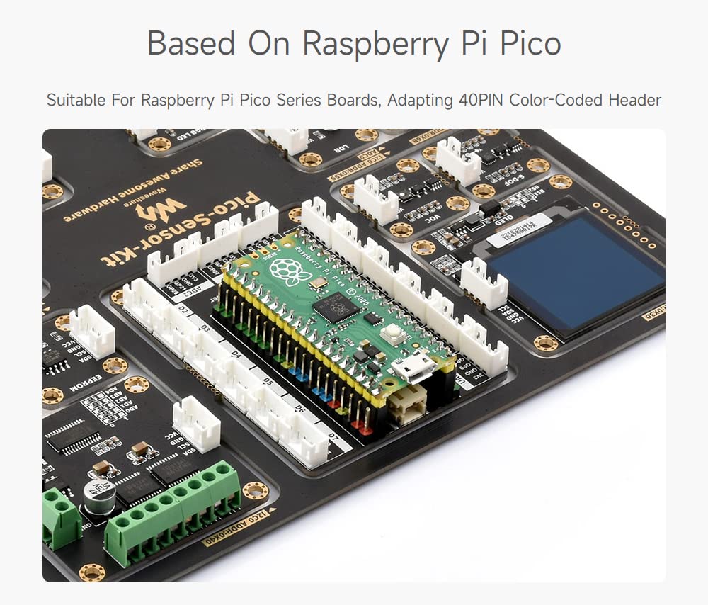 Waveshare Entry-Level Sensor Kit Compatible with Raspberry Pi Pico, Including Pico Expansion Board and 15 Common Modules-Sensor Kit Only