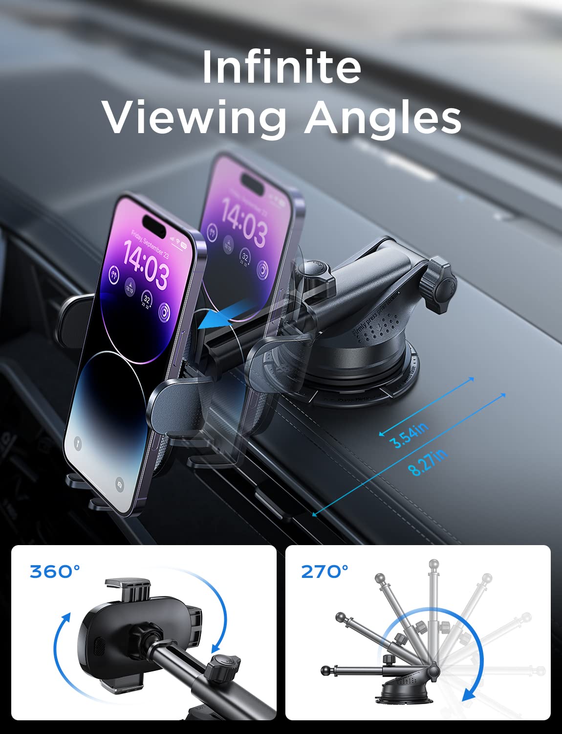 LISEN Car Phone Holder Mount, Dashboard Phone Holder for Car, [Upgrade Super Stickiness & Firmly Grip] Phone Mount for Car Universal Car Phone Holder Compatible for iPhone 14 13 Pro Max Mini Samsung