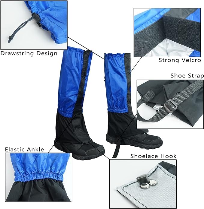 Luwint Waterproof Kids Leg Boot Gaiters - Hiking Hunting Climbing Gear for 6-12 Yrs Old Girls Boys (Blue)