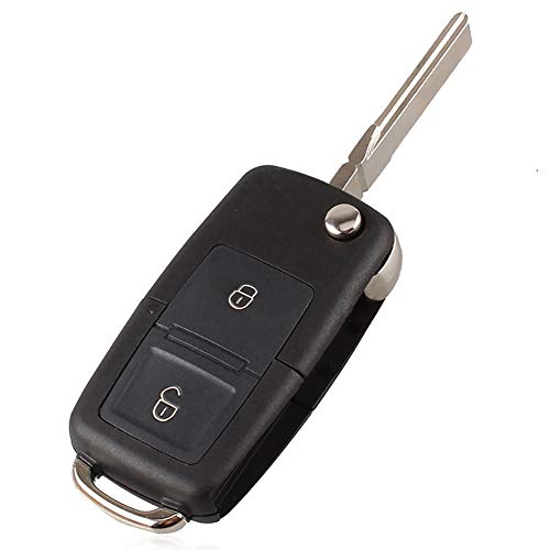 kaaka 2 Buttons Flip Folding Remote Fob Car Key Case with Uncut Blade for VW Golf Bora SEAT Skoda Auto Vehicle Key Shell Cover Replacement Part Black