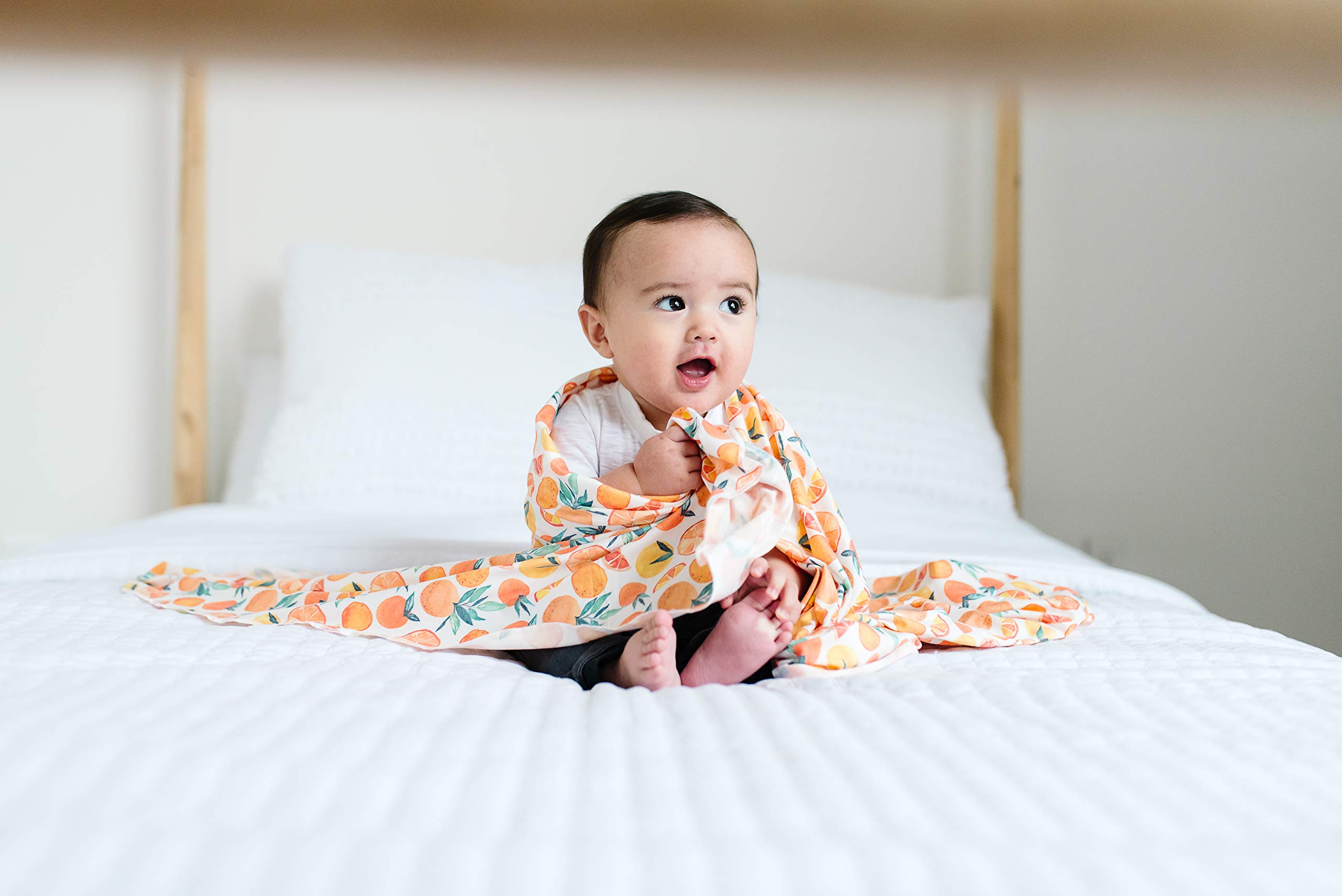 Large Premium Knit Baby Swaddle Receiving Blanket "Citrus" by Copper Pearl