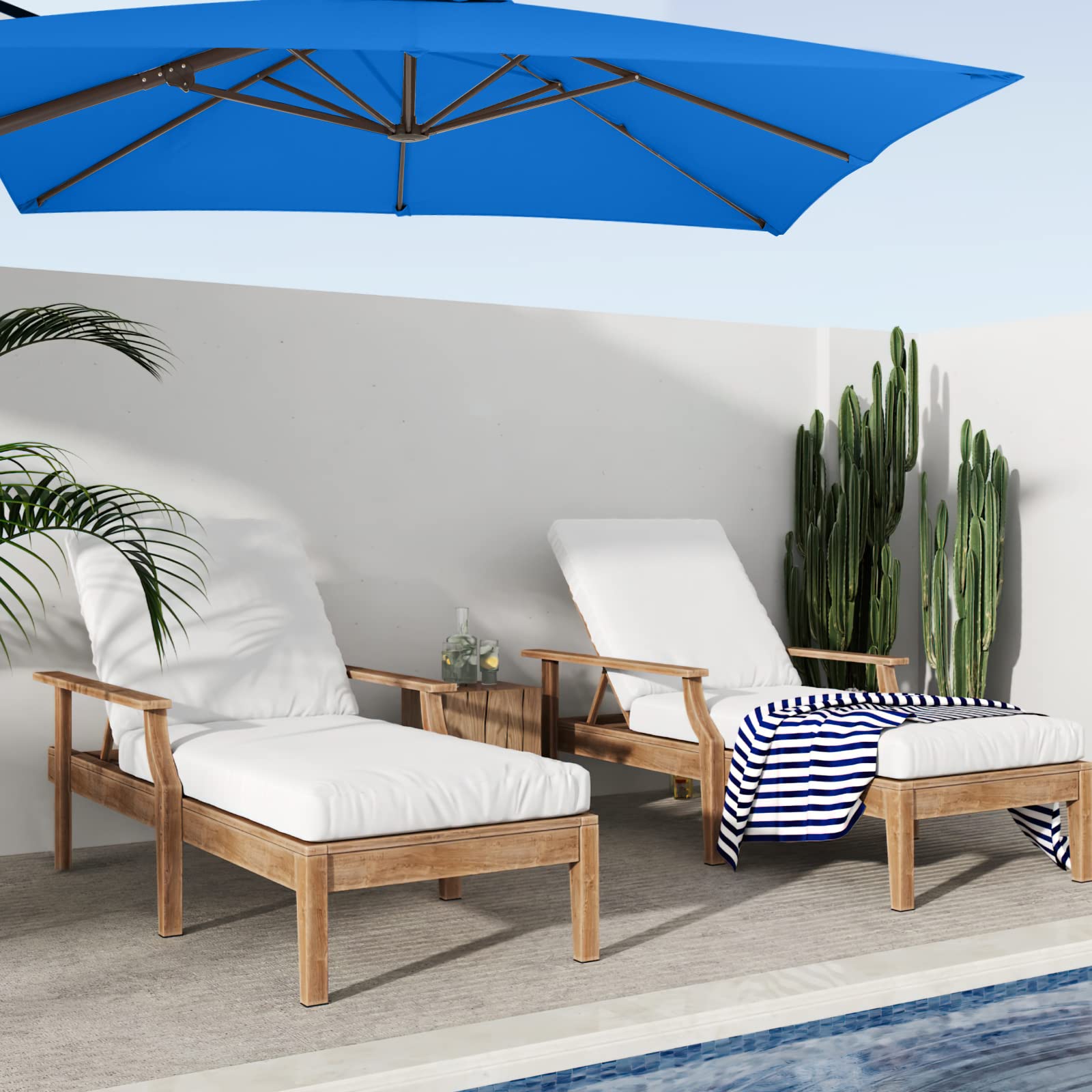 JEAREY 8.2FTx8.2FT Square Cantilever Patio Umbrella Roating Outdoor Offset Umbrella Heavy Duty Sun Umbrella, Royal Blue