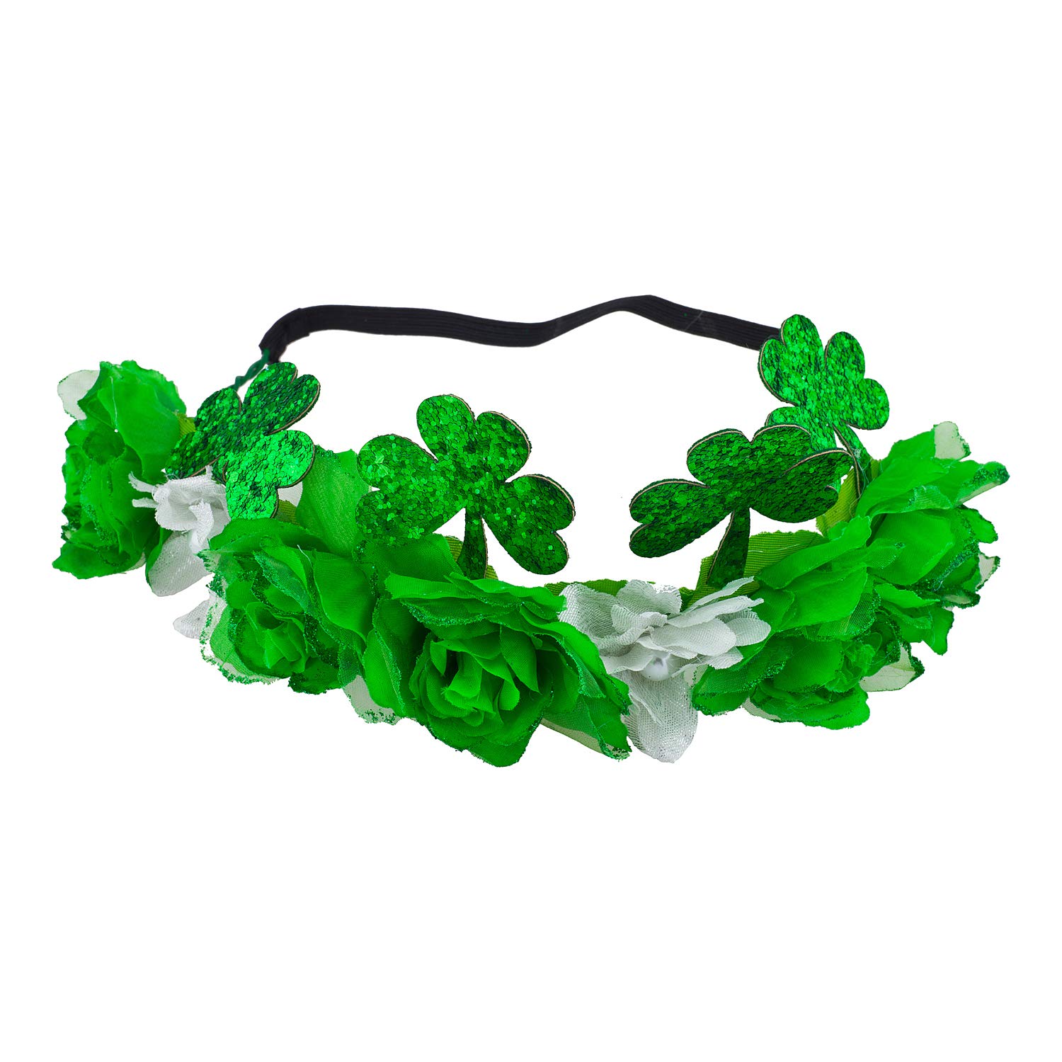 Lux Accessories Green White Saint Patrick Clover Flowers Fashion Elastic Crowns