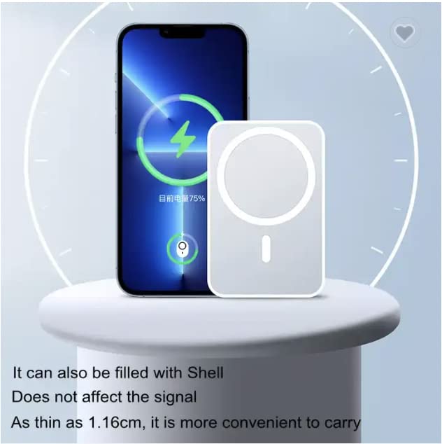 Magnetic Wireless Charging Portable Power Bank, Small and Light Charger 5000mAh Backup Battery Pack Compatible for iPhone (Includes Charging Adapter)