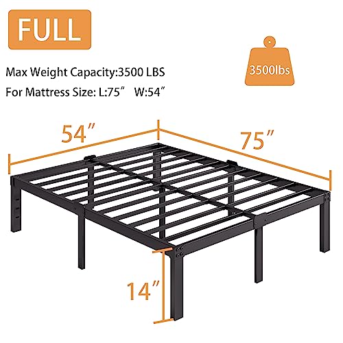 Sosain 14 inch Full Bed Frame Metal Platform Frame no Box Spring Needed,Black Heavy Duty Sturdy Steel,Easy Assembly,with Storage