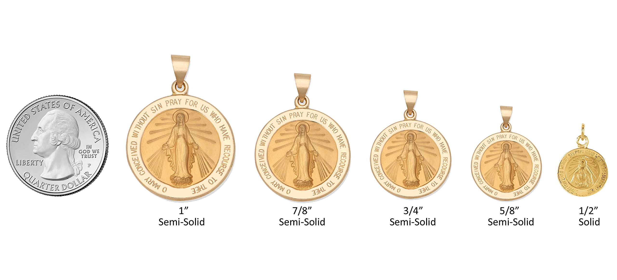 ITI Findings Genuine 14K Yellow Gold Round Miraculous Medal (3/4")
