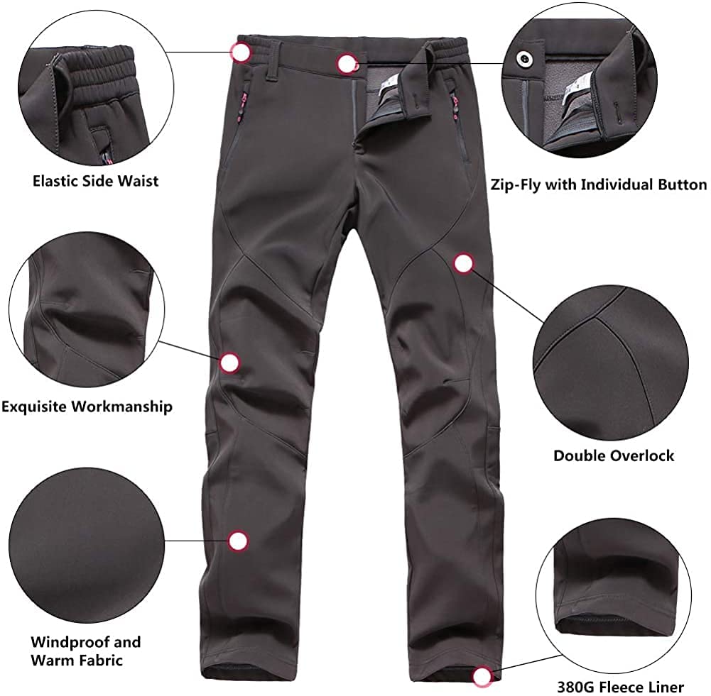 JOMLUN Women's Outdoor Hiking Pants Fleece Slim Soft Shell Snow Ski Pants Waterproof Windproof Winter